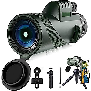 80x100 HD Monocular Telescope, High Power Monocular for Adults with Smartphone Adapter & Tripod, for Camping and Concerts Bird Watching Wildlife Camping Hiking