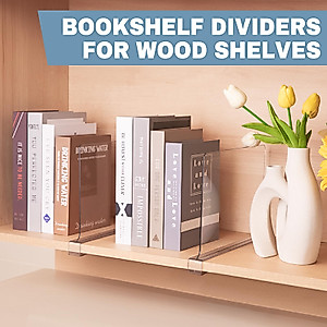 JEAWIWI Shelf Dividers for Closet Organization, Clear Acrylic Closet Shelf Divider Shelves Clothes Purses Separators, Plastic Shelves Organizer for Bedroom, Kitchen, Office, Cabinet, 8 Pack