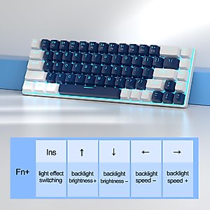 MageGee Portable 60% Mechanical Gaming Keyboard, MK-Box LED Backlit Compact 68 Keys Mini Wired Office Keyboard with Blue Switch for Windows Laptop PC Mac - Blue/White