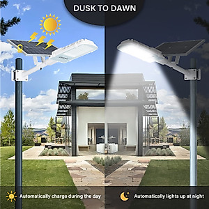 Gebosun Solar Street Light, 100W Outdoor Solar Led Street Lights, Work from Dusk to Dawn, 8600LM, 6000K, IP65 Waterproof, Wall-Mounted & Pole-Mounted for Pathway, Driveway, Swimming Pool, Garden