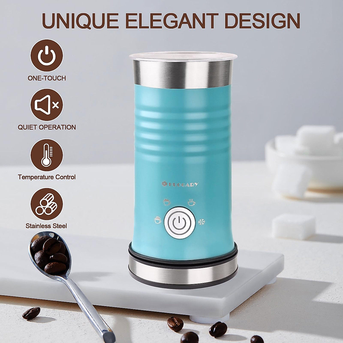 Huogary Automatic Milk Steamer, Milk Frother and Steamer with Hot and Cold Froth Function, Hot Chocolate Maker and Electric Milk Heater, Foam Maker Easy Cleaning & Silent Working, 123V