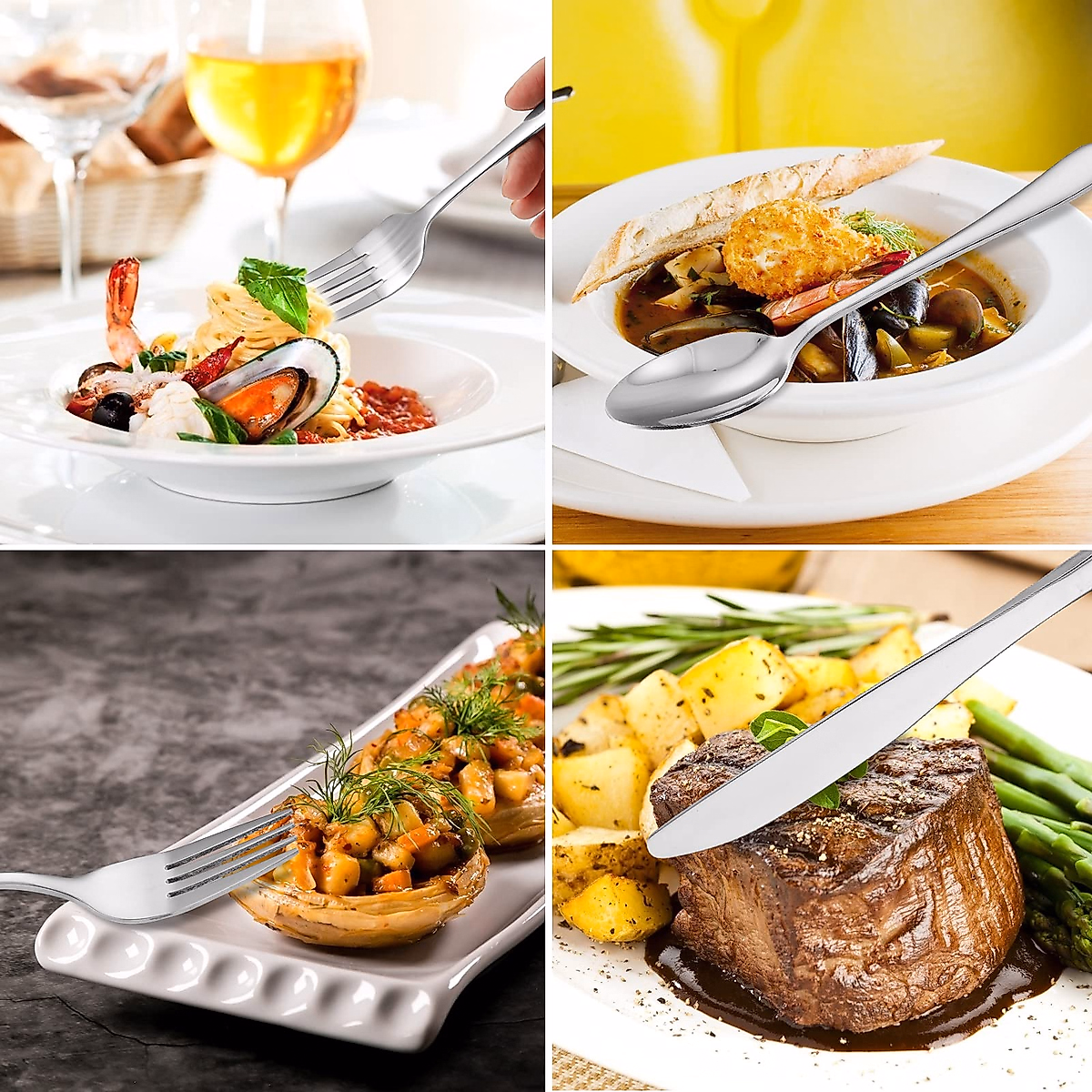 20 Piece Silverware Set Flatware Cutlery Set Stainless Steel Kitchen Utensils Service for 4, Dishwasher Safe, Mirror Polished Dinner Knife, Fork, Spoon for Home and Restaurant (Silver)