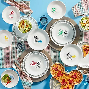 Corelle Vitrelle 16-Piece Dinnerware Set, Triple Layer Glass and Chip Resistant, Lightweight Round Plates Bowls Disney's Mickey Mouse - The True Original White