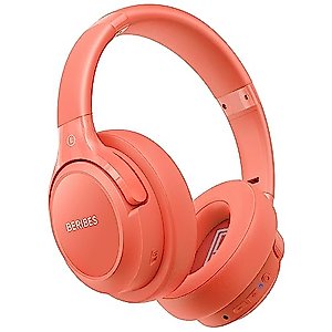 Bluetooth Headphones Over Ear,BERIBES 65H Playtime and 6 EQ Music Modes Wireless Headphones with Microphone,HiFi Stereo Foldable Lightweight Headset, Deep Bass for Home Office Outdoors Etc(Orange Red)
