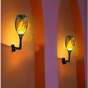 Solar Landscape Path Garden Lights Outdoor 3 in 1 Adaptors Deck Lighting Fence Post Light Dancing Flickering Flame Torch LED Wall Lamp Waterproof for Yard Porch Patio 4 Pack