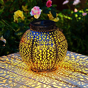 Homeimpro 2 Pack Solar Lantern Hanging Garden Outdoor Lights Metal Waterproof LED Table Lamp