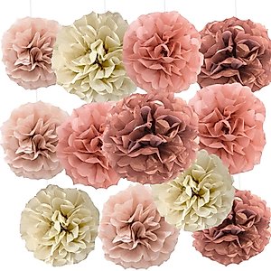 We Moment Blush Pink Rose Gold Tissue Paper Flowers Decorations for Boho Birthday Bridal Shower Wedding Bachelorette Baby Shower Party Decor Ceiling Wall Hanging Tissue Pom Poms 12pcs 4 Colors