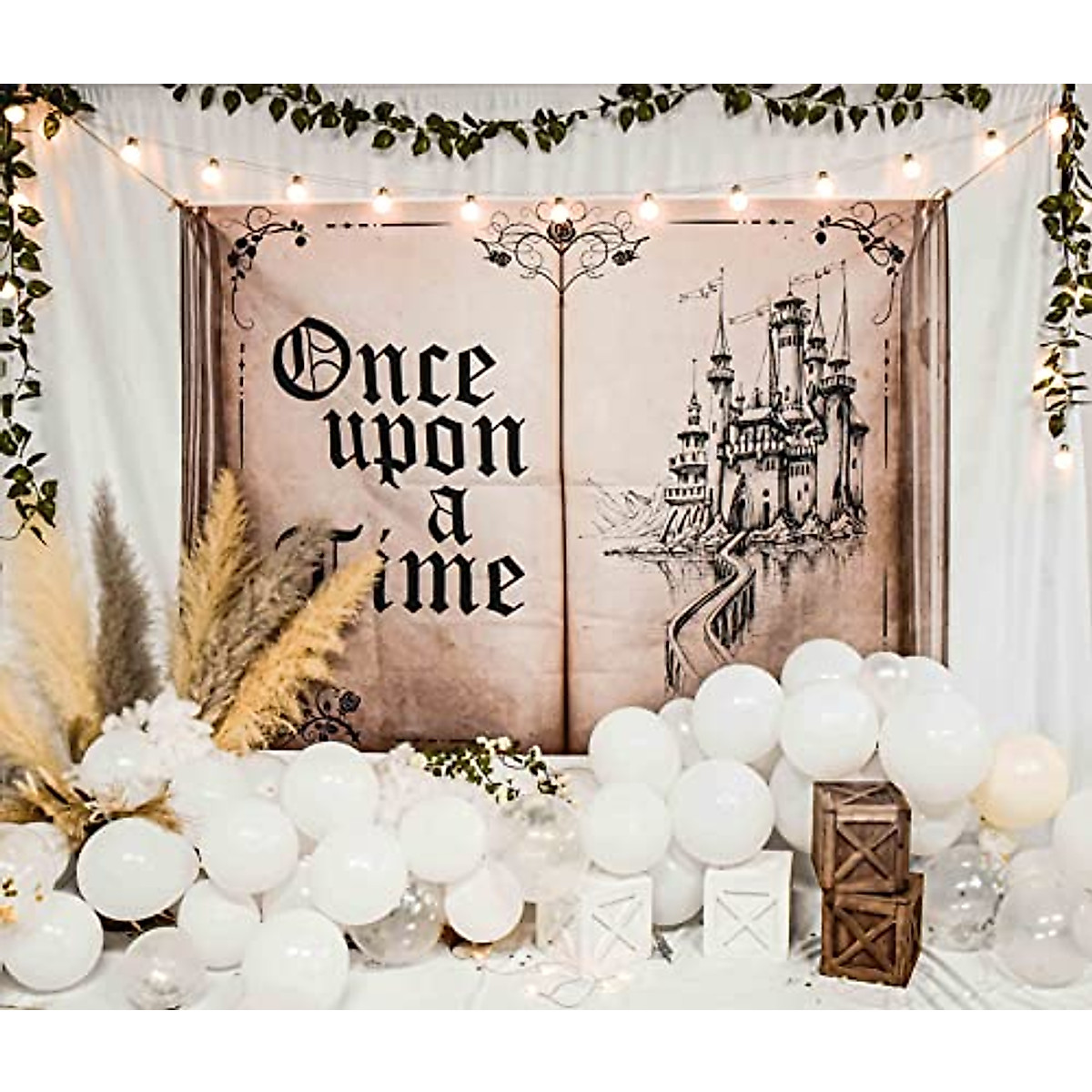 ABLIN 7x5ft Fairy Tale Books Backdrop Old Opening Book Once Upon a Time Ancient Castle Princess Romantic Story Photo Background Wedding Birthday Party Decorations Banner Props