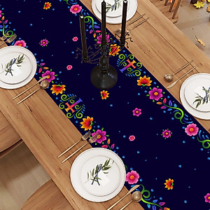 Linen Dia De Los Muertos Table Runner 72 Inches Long Day of The Dead Tablecloth Mexican Fiesta Themed Party Decorations and Supplies for Home Kitchen Dining Room Table
