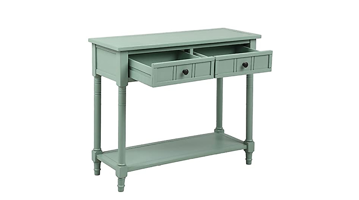 Rustic Green Console Table with Storage - Solid Wood Entryway Decor