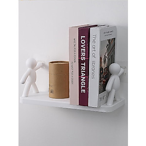 White Floating Shelves for Bathroom Organizer, Bathroom Shelves Wall Mounted Punching Free with Cute Doll, Small Picture Ledge Shelves Wall Decor for Bedroom, Living Room, Kitchen and Plants