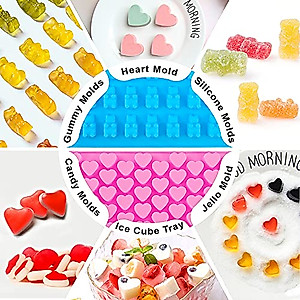 YLhao Gummy Candy Molds Silicone, Mini Fun Gummy Bear Molds - Heart Shaped Mold, 105 Cavities with 2 Droppers Silicone Gummy Molds, Food Grade, Non Stick 2 Pack (Blue, Pink)