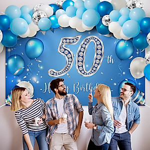 Happy 50th Birthday Balloons Blue Set Decor - Cheers to 50 Years Old Party Theme Garland Banner Backdrop Tablecloth Decorations For Women and Men