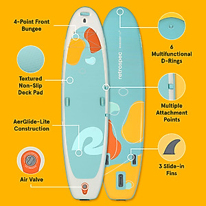 Retrospec Weekender-Yogi 10' Extra Wide Inflatable Stand Up Paddleboard iSUP Bundle w/ paddle board carrying case, aluminum paddle, removable fins, pump & phone case