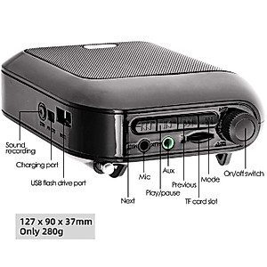 Wireless Voice Amplifier, 15W Rechargeable Portable PA System (2400mAh) Bluetooth Speaker with UHF Wireless Microphone for Teachers, Tour Guide and More