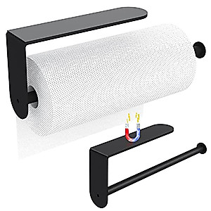 Magnetic Paper Towel Holder - Multifunctional Towel Bars with Magnetic Backing - Sticks to Any Ferrous Surface - Black Paper Towel Rack for Kitchen, Work Benches, Refrigerator, Grill, Fridges, Garage
