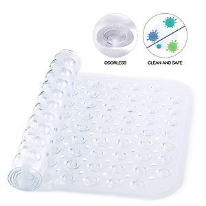 YINENN Bath Tub Shower Stall Mats 31x15.5 Inch Non-Slip and Latex Free, Bathtub Mat with Suction Cups, Machine Washable Bathroom Mats with Drain Holes (Clear)