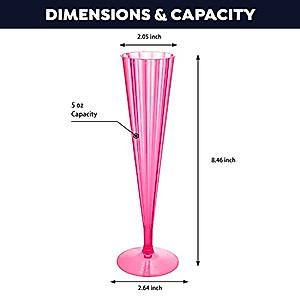 Party Essentials 20Count Hard Plastic Twopiece 5 oz Champagne Flutes, Neon Pink