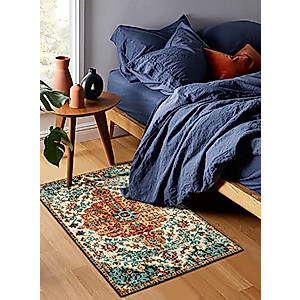 Wonnitar Boho Bathroom Rug,Washable Rug 2x3 Small Bath Rug,Vintage Distressed Throw Mat for Bedroom,Non-Slip Entryway Door Mat Low-Pile Floor Carpet for Kitchen Laundry Bedside,Orange
