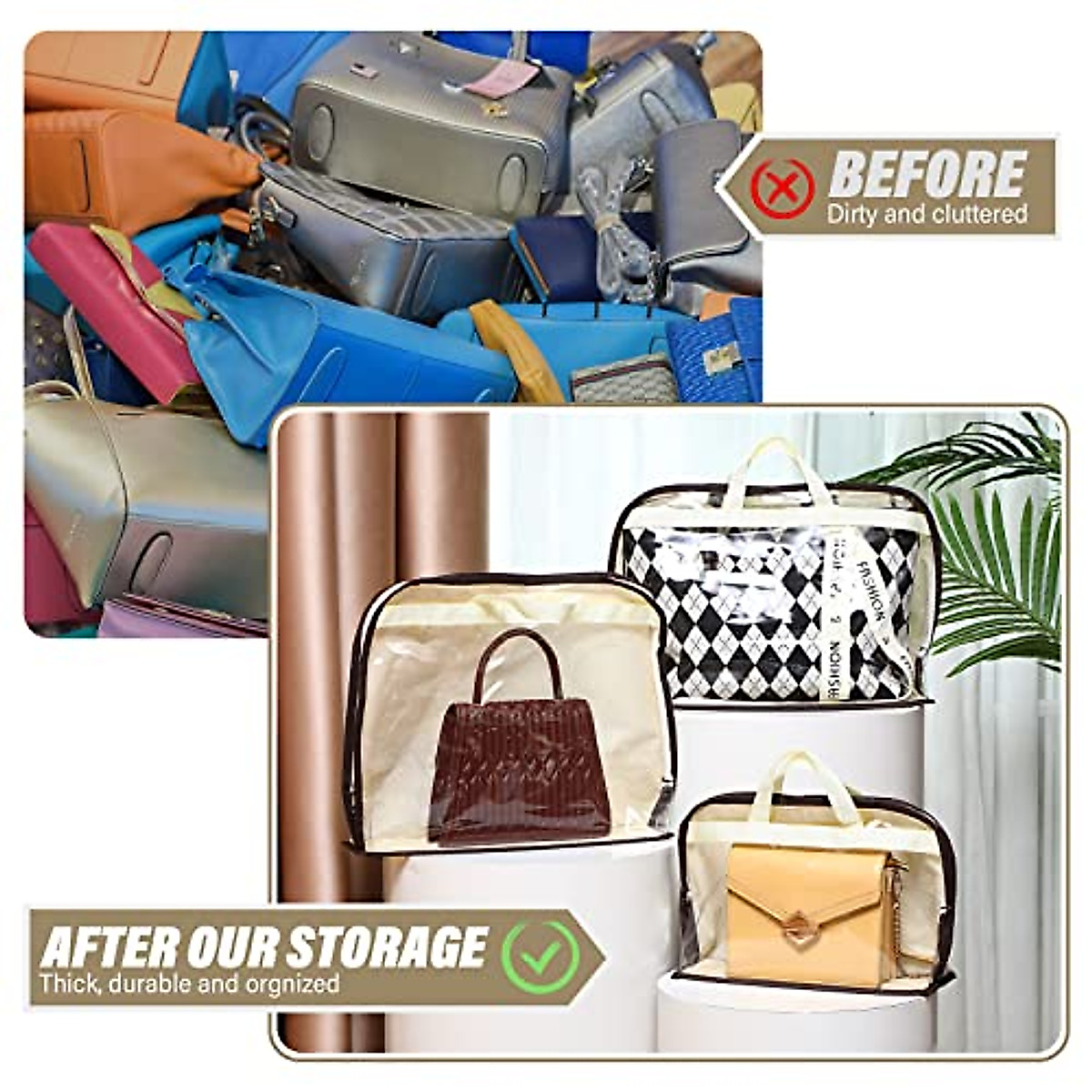 15 Pcs Clear Dust Bags for Handbags Purse Storage Organizer 3 Sizes Clear Handbag Organizer Purse Dust Cover Closet Hanging Bag with Zipper and Handle for Closet Handbags Purses