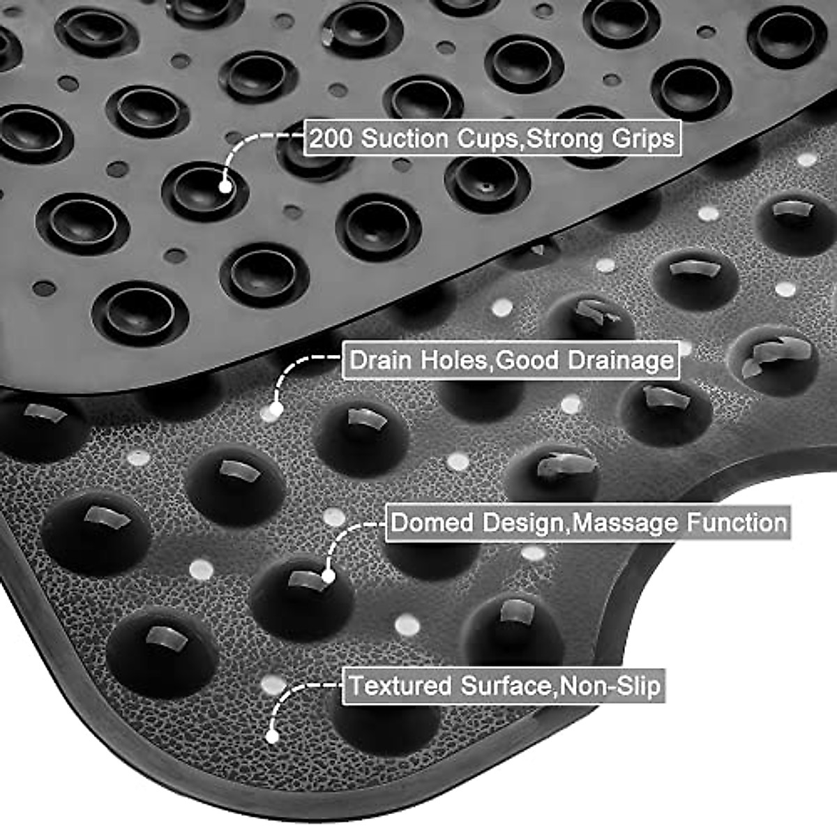 Linoows Bathtub and Shower Mats, Extra Long Non-Slip Bath Mat 39 x 16 Inch, Machine Washable Bath Tub Mat with Suction Cups & Drain Holes for Bathroom, Black