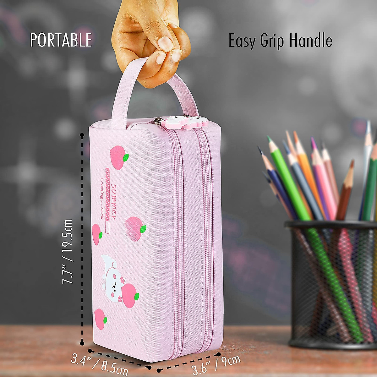 WittySilly Cute Cat Pencil Pouch for Girls, Kawaii Large Capacity Pink Pencil Case, Stationery Organizer Bag, High School College Pen Case, Office Supply Case Organizer (Soft Pink)