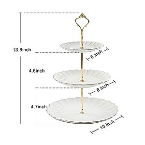 Sweejar 3 Tier Ceramic Cake Stand Wedding, Dessert Cupcake Stand for Tea Party Serving Platter (White)