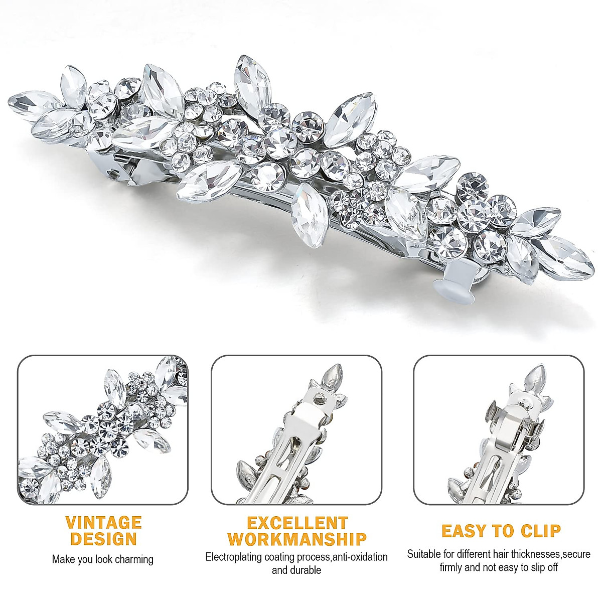 Austrian Crystal Hair Clips, Rhinestones Hairpins Barrettes, White Sparkly Hairgrip Hair Headwear Accessories for Women Girl