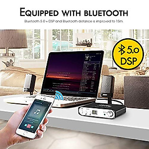 Nobsound 2.1 Channel Hi-Fi Bluetooth Power Amplifier, Mini Stereo Audio Amp with Dual DSP, Subwoofer Output, Desktop Mini Size, Home Theater (Q100)