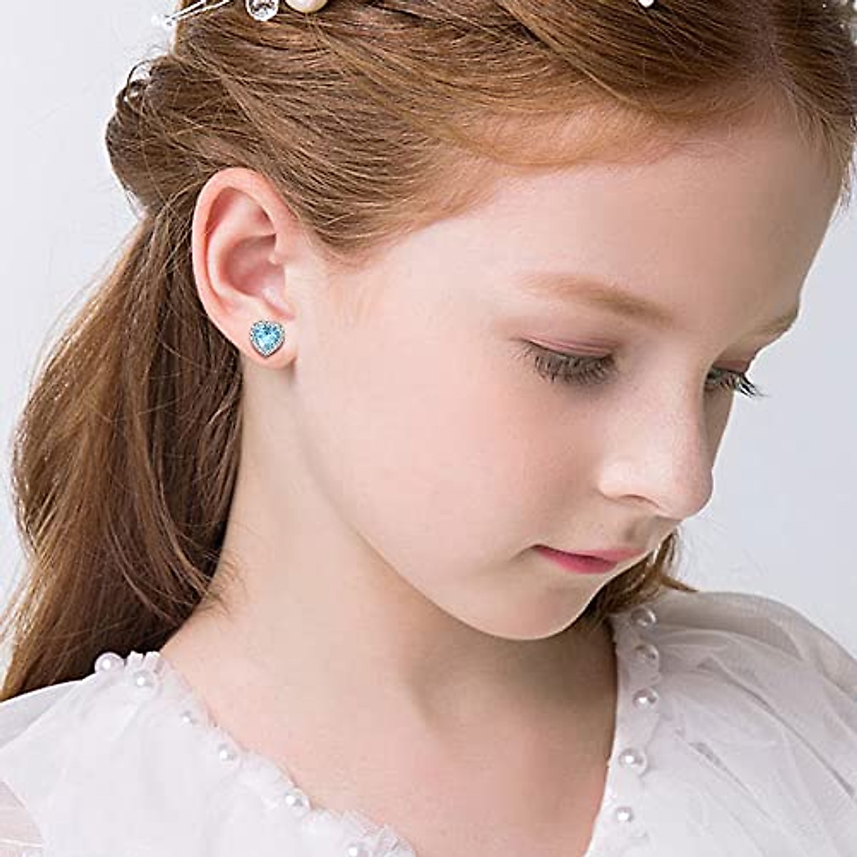 THUNARAZ Hypoallergenic Birthstone Stud Earrings for Women Butterfly Flower Heart CZ Screw Back Earrings Jewelry Gift for Birthday Christmas