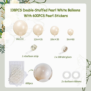134PCS Pearl White Double-Stuffed Balloons Garland Arch Kit With 600PCS Pearl Stickers,18/12/10/5 inch Different Size Pearl Ivory Balloons for Wedding Bridal Shower Engagement Decorations