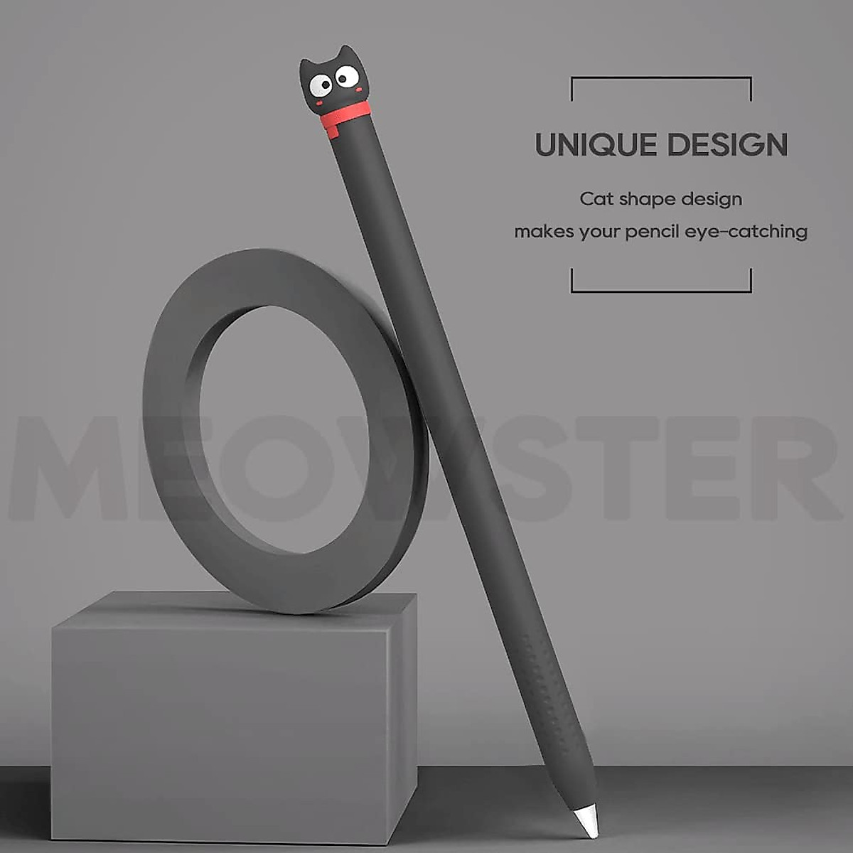 Meowster Case for Apple Pencil 1st Generation iPencil Case Soft Silicone Sleeve Cute Cat Design Holder Protective Cover Accessories Compatible with iPad Pencil 1st Gen (Black)