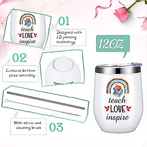 12 Pcs Teacher Appreciation Gifts Set Insulated Teacher Coffee Tumbler Wine Coffee Mug Makeup Bag Cosmetic Bag Teacher Keychains Thank You Teacher Gifts for Women Teachers (Rectangle Keychain)