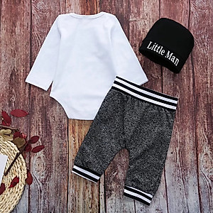 Tikoubabe Newborn Baby Boy Outfits Clothes Infant Cute Hipster Romper + Long Pants + Hat 3 Pcs New To The Crew Grey 0-3 Months 70cm