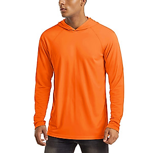 Men's UPF 50+ Hooded Long Sleeve Shirt for Fishing, Hiking & Workout - Orange