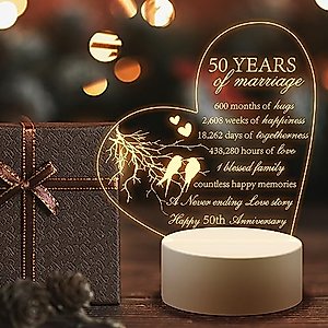 BeauGift 50th Anniversary Wedding Gifts for Couple, 50 Years Golden Anniversary Marriage Gifts for Her Him, Happy Anniversary Romantic Gifts, 50th Anniversary Night Light Gifts for Wife from Husband