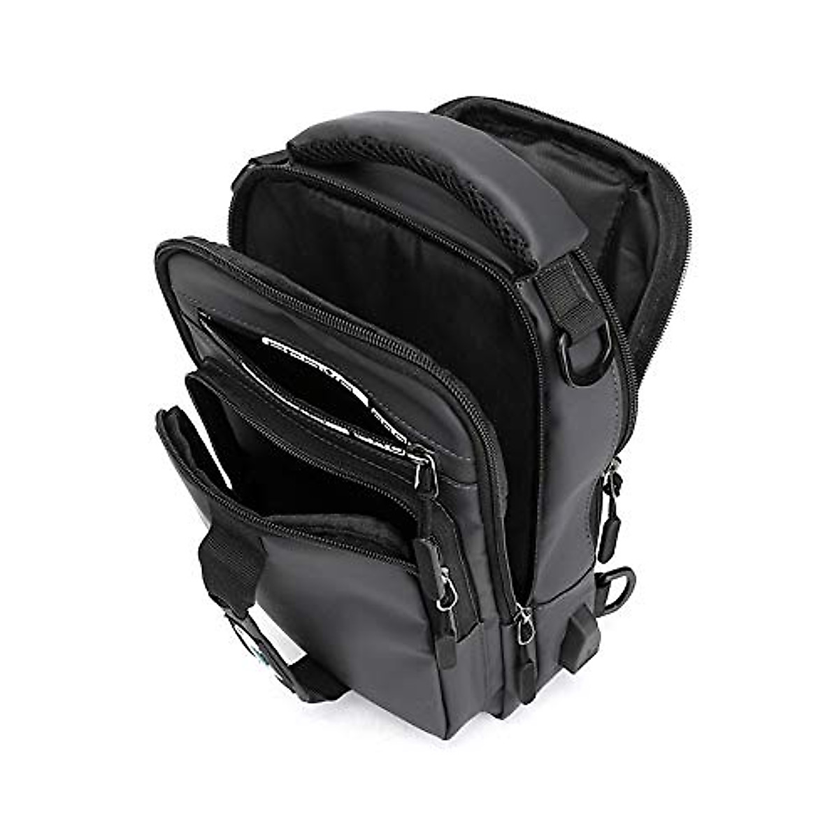 Shoulder Backpack Sling Chest Crossbody Bag Cover Pack Messenger Daypack Rucksack Bicycle Sport With USB Charging Port (Black)