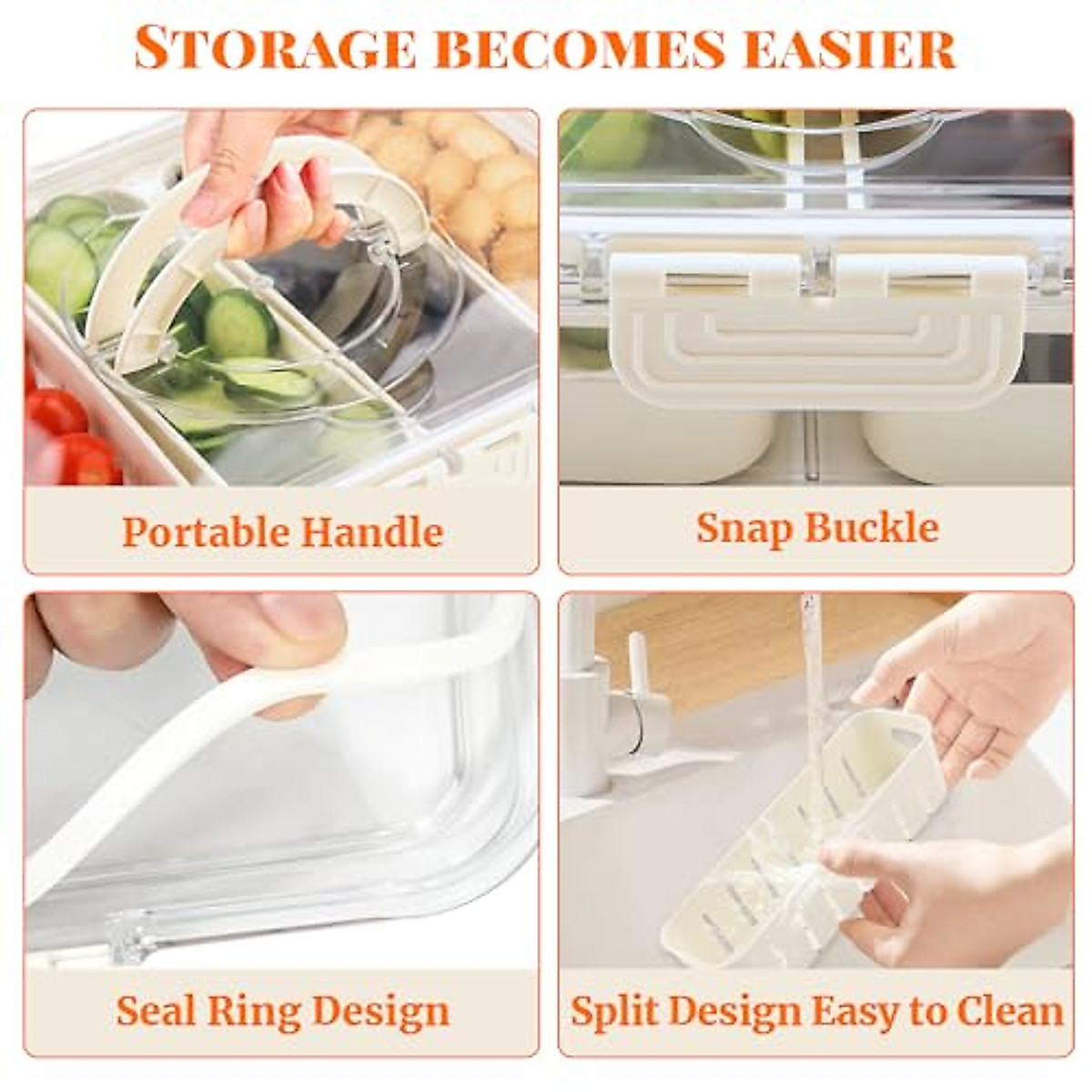 Fruit Storage Containers for Fridge with Removable Colander, Airtight Food Storage Containers with Lids, Plastic Divided Fresh Produce Saver for Vegetable Fruit Lettuce Meat Fish Salad Freezer Safe