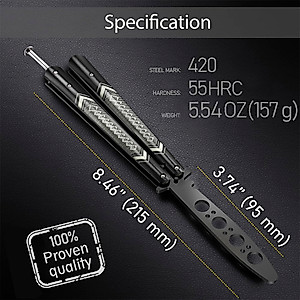 GOOD WORKER Butterfly Knife Trainer - Practice Balisong Butterfly Knives NOT Real NOT Sharp Blade - Black Dull Trick Butterfly - Butter Fly Training K14B