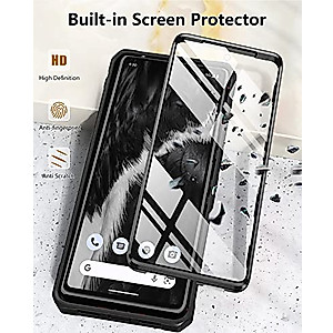 FNTCASE for Google Pixel 7 Case: Built-in Screen Protector & Kickstand | Extra Front Frame | Full-Body Dual Layer Rugged Belt-Clip Holster | Military Shockproof Cell Phone Protective Cover 5G - Black