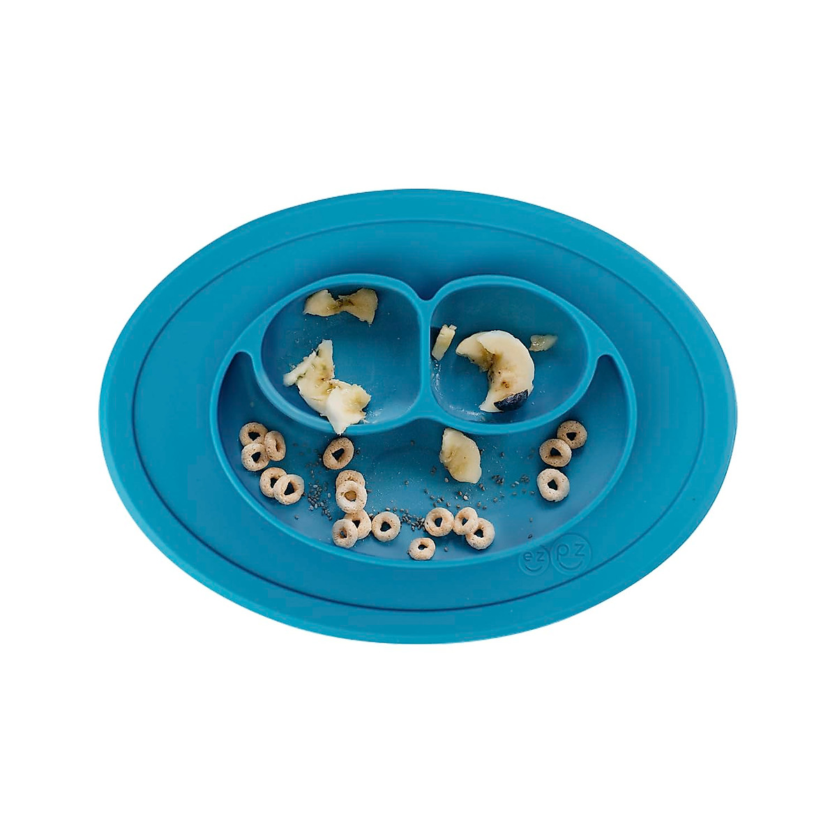 ezpz Mini Mat for 12 Months+ (Blue) - 100% Silicone Placemat + Plate with Suction for Infants + Toddlers - Supports Baby-Led Weaning - for Highchair, Dining Table and Travel