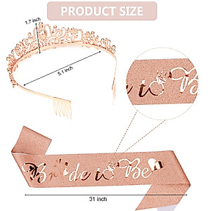 Bride To Be Sash & Bride Crown Kit, CIEHER Bridal Shower Decorations Rose Gold Bachelorette Party Decorations Queen Princess Crown for Women Girls, Bridal Tiara Gifts for Bride Crytal Crown and