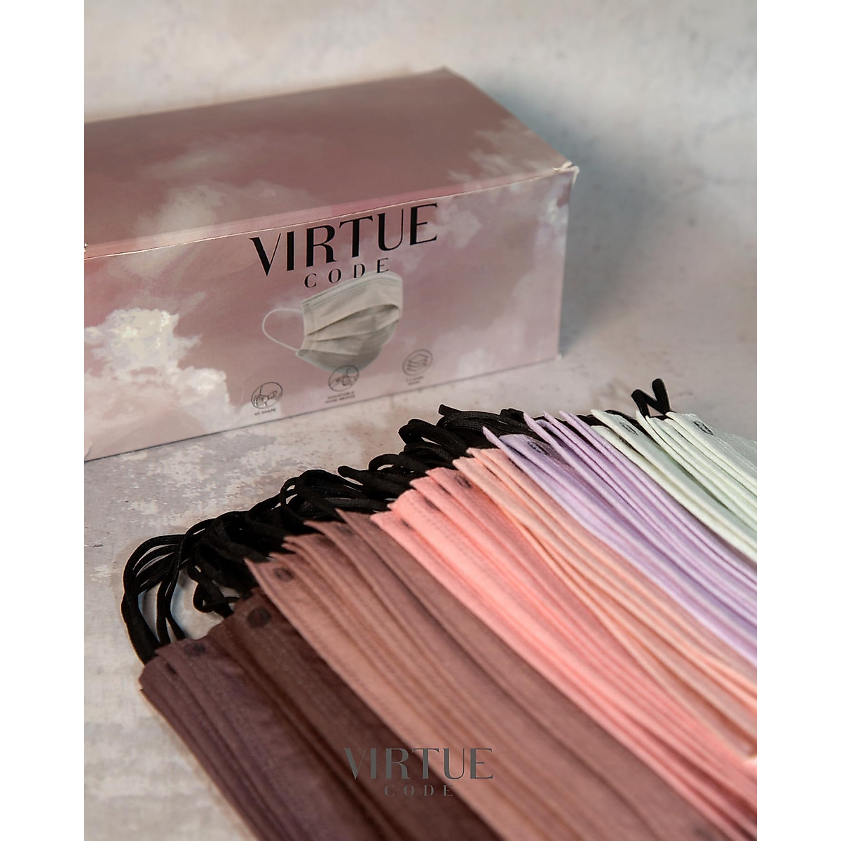 VIRTUE CODE Balance Face Masks - Soft 3 Ply Comfort Face Masks, Colorful Disposable Face Mask 50 Pack. Latte Love Colored Masks. Adults Mens and Womens Disposable Face Masks