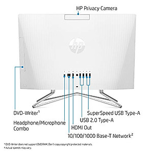HP All-in-One Desktop Computer, 22" FHD Display, Intel Celeron G5900T, DVD-Writer, 4 USB Ports, AC WiFi, HDMI, Bluetooth, Windows 11 Home (22, 16GB RAM | 512GB SSD, White)