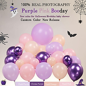 Kozee Pastel Halloween Birthday Balloon Garland Decorations Kit 130 Pcs Purple Pink Orange Balloons + Bat Ghost Mylar Balloons for Spooky Halloween Arch Booday Party Decorations