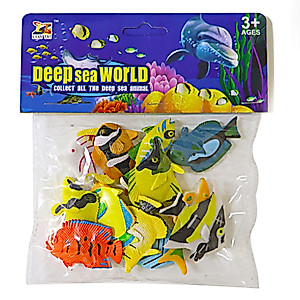 HAPTIME 12PCS Tropical Fish Toys Set, Pastic Cute Sea Life Creatures Learning Educational Toy Party Favors & Christmas Gifts for Boys, Girls, Kids