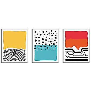 Modern Abstract Wall Art - Set of 3-11x14" UNFRAMED Prints - Geometric Contemporary Wall Decor - Scandinavian, Nordic, Mid Century Modern Decor - Yellow, Teal, Red, Orange Wall Prints