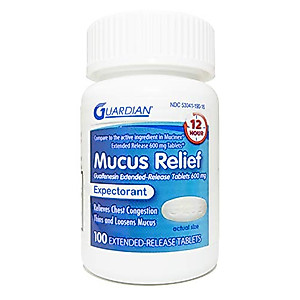 Guardian Mucus Relief, 600mg Guaifenesin 12 Hour Extended Release, Chest Congestion Expectorant (100 Count Bottle)