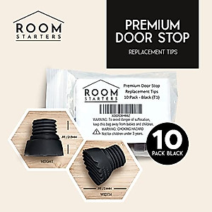 Kick Down Door Stop Ultra Grip Rubber Replacement Tip 10 Pack Threaded by ROOM STARTERS Style 1 (Black, 10 Pack)