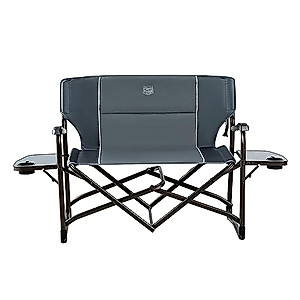 TIMBER RIDGE Oversized Double Folding Camping Side Tables 2 Person Lawn Chair, Heavy Duty Support 600 LBS for Outdoor, Grey